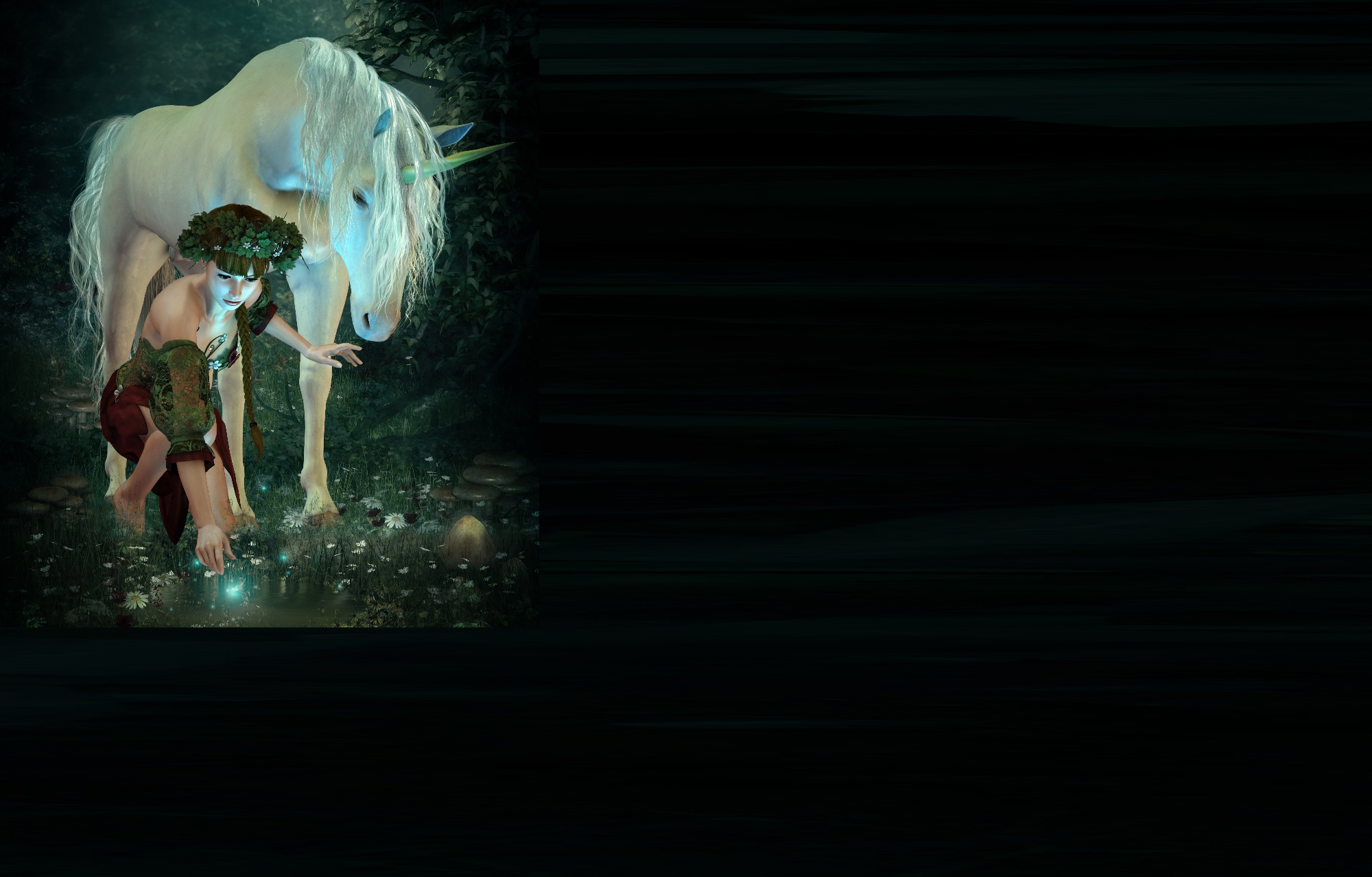 a girl and a unicorn watching fireflies at a pond – Purple Dawn ...